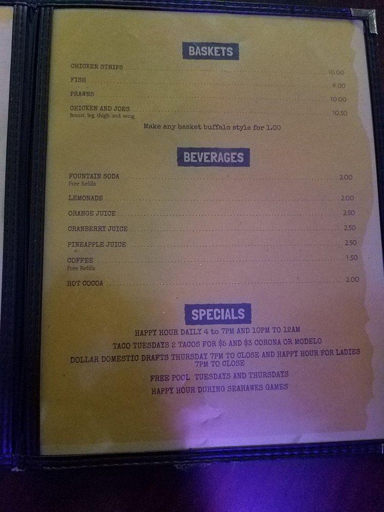 Menu at Bigfoot Tavern pub & bar, Eatonville