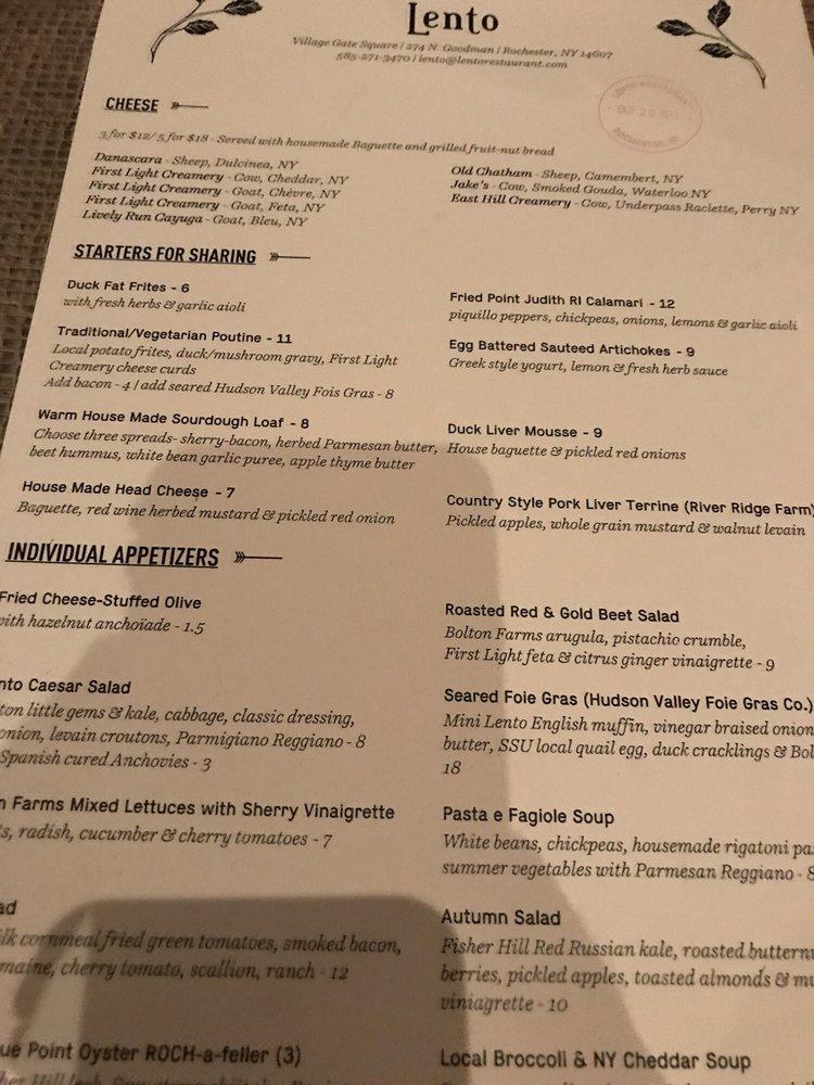 Menu at Lento pub & bar, Rochester
