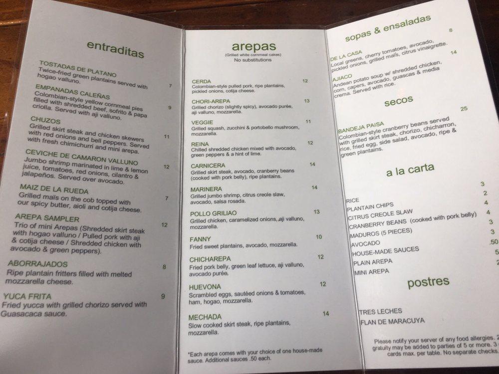 Menu at Maïs Arepas pub & bar, New Orleans