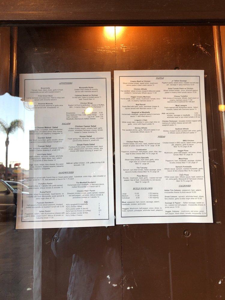 Menu at Pizmo Cafe, Pismo Beach