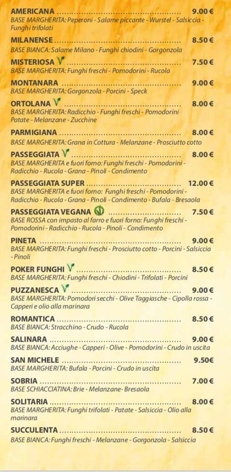 Menu at Pizzeria La Vecchia Cervia, Cervia
