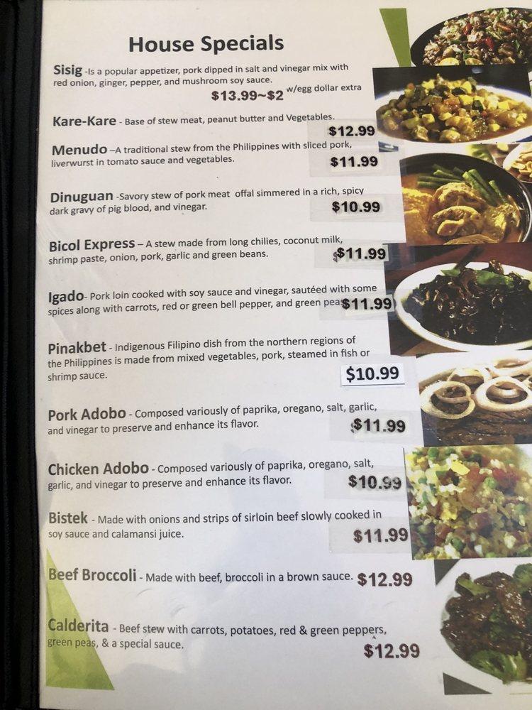 Menu at Ruby-Gin Filipino Restaurant, Pensacola, 2 N Old Corry Field Rd