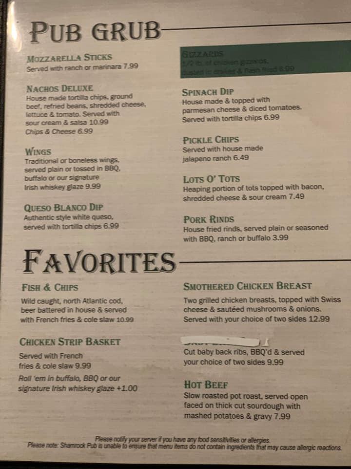 The Shamrock Bar Grill Menu, Saranac Lake, NY, 59% OFF
