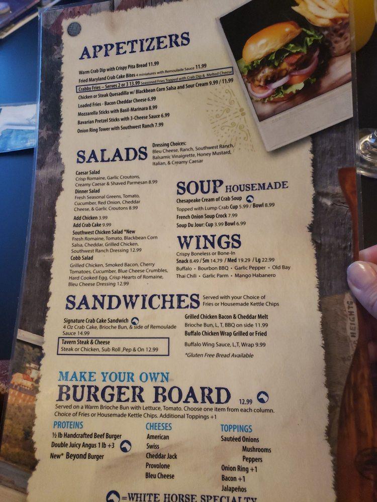 Menu at White Horse Tavern pub & bar, Harpers Ferry, William L Wilson Fwy