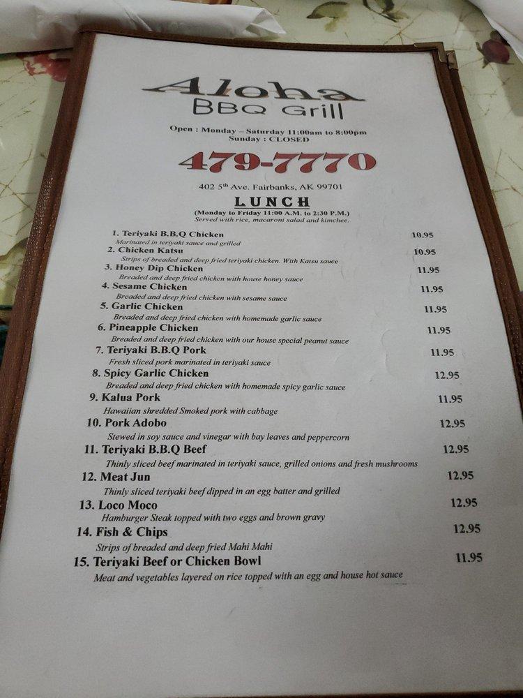 Menu at Aloha BBQ Grill, Fairbanks