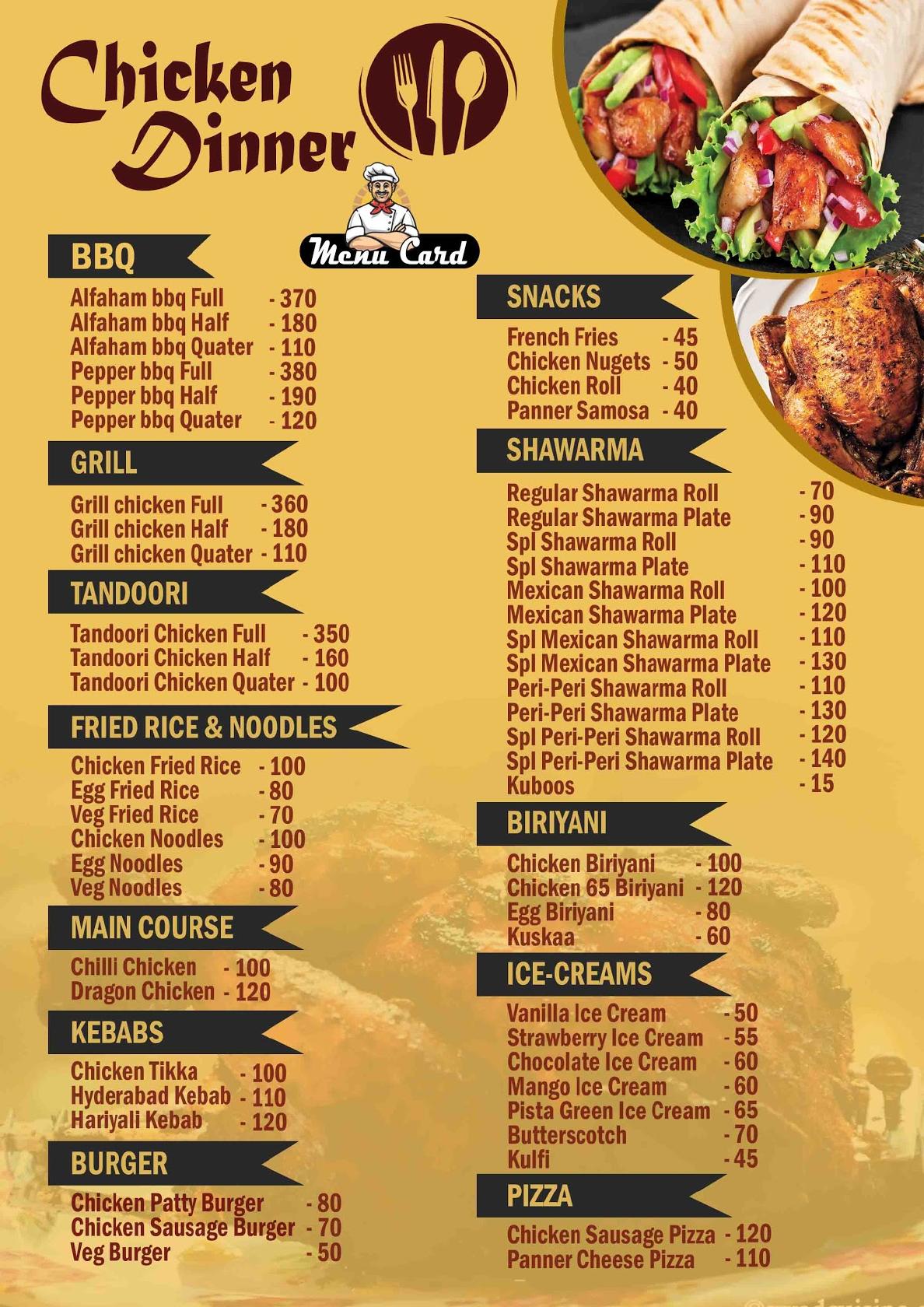 Menu at Chicken Dinner, Thiruporur