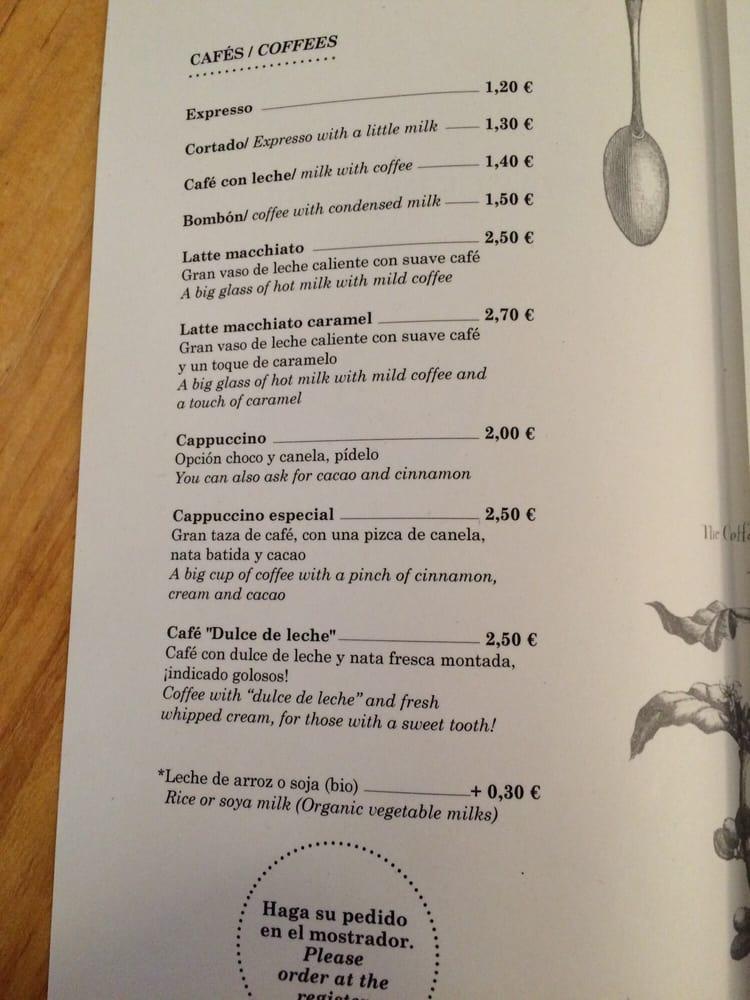 Menu at DDL Boutique cafeteria, Valencia