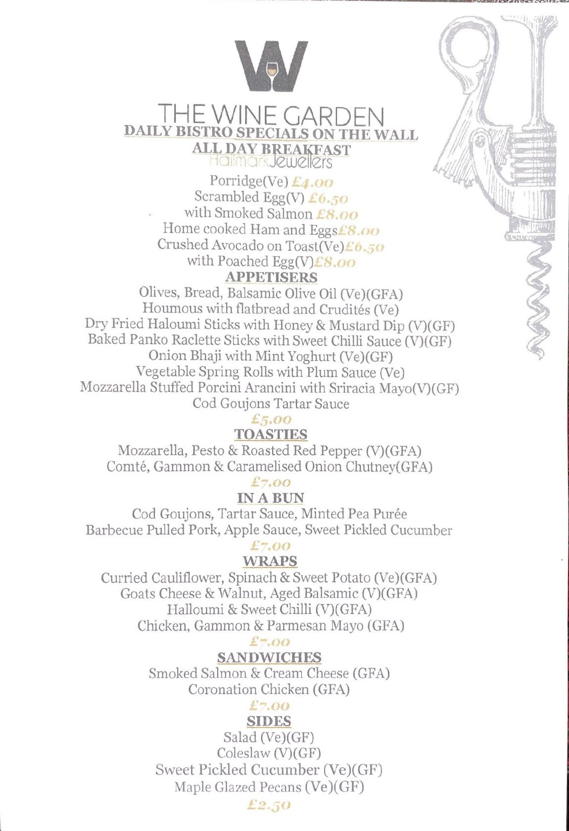 Menu at Hallmark Jewellers & The Wine Garden pub & bar, Fareham