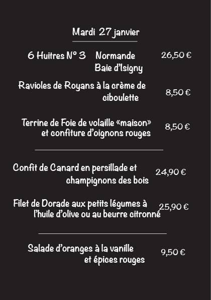 Carta del restaurante Le Récamier, Paris, 4 Rue Juliette Récamier