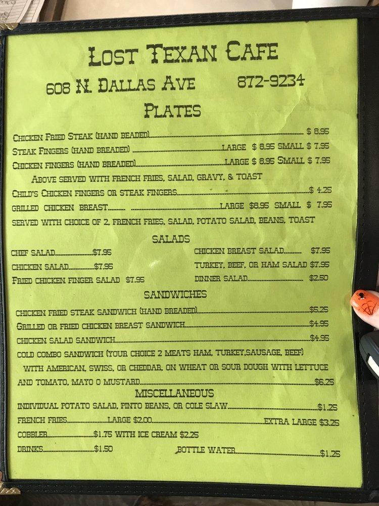 Menu at Lost Texan Cafe, Lamesa