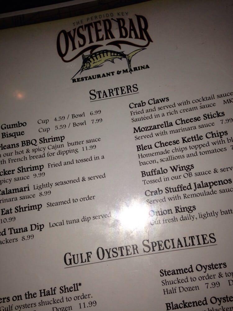 Menu at Oyster Bar Restaurant and Marina, Perdido Key