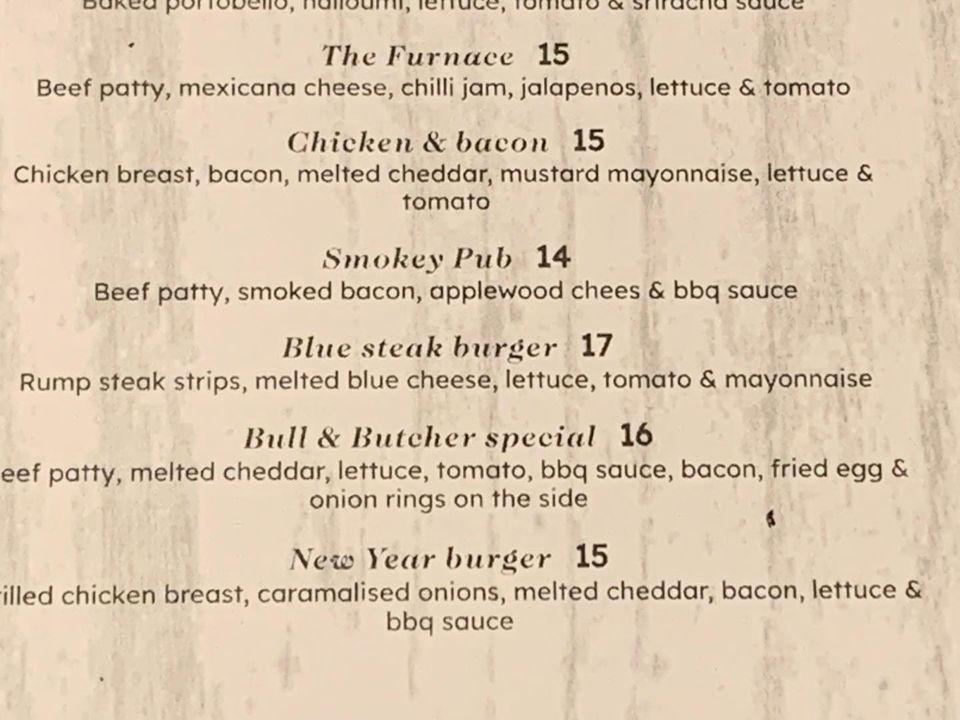 Menu at The Bull & Butcher pub & bar, Buckingham