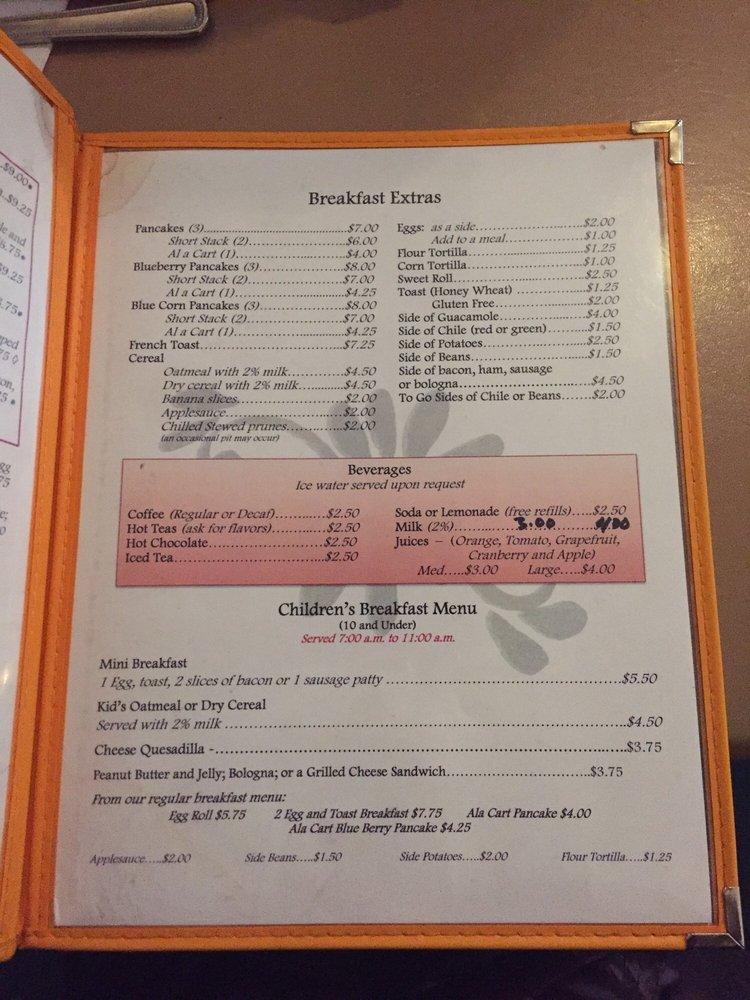 Menu at Tia Sophia's restaurant, Santa Fe