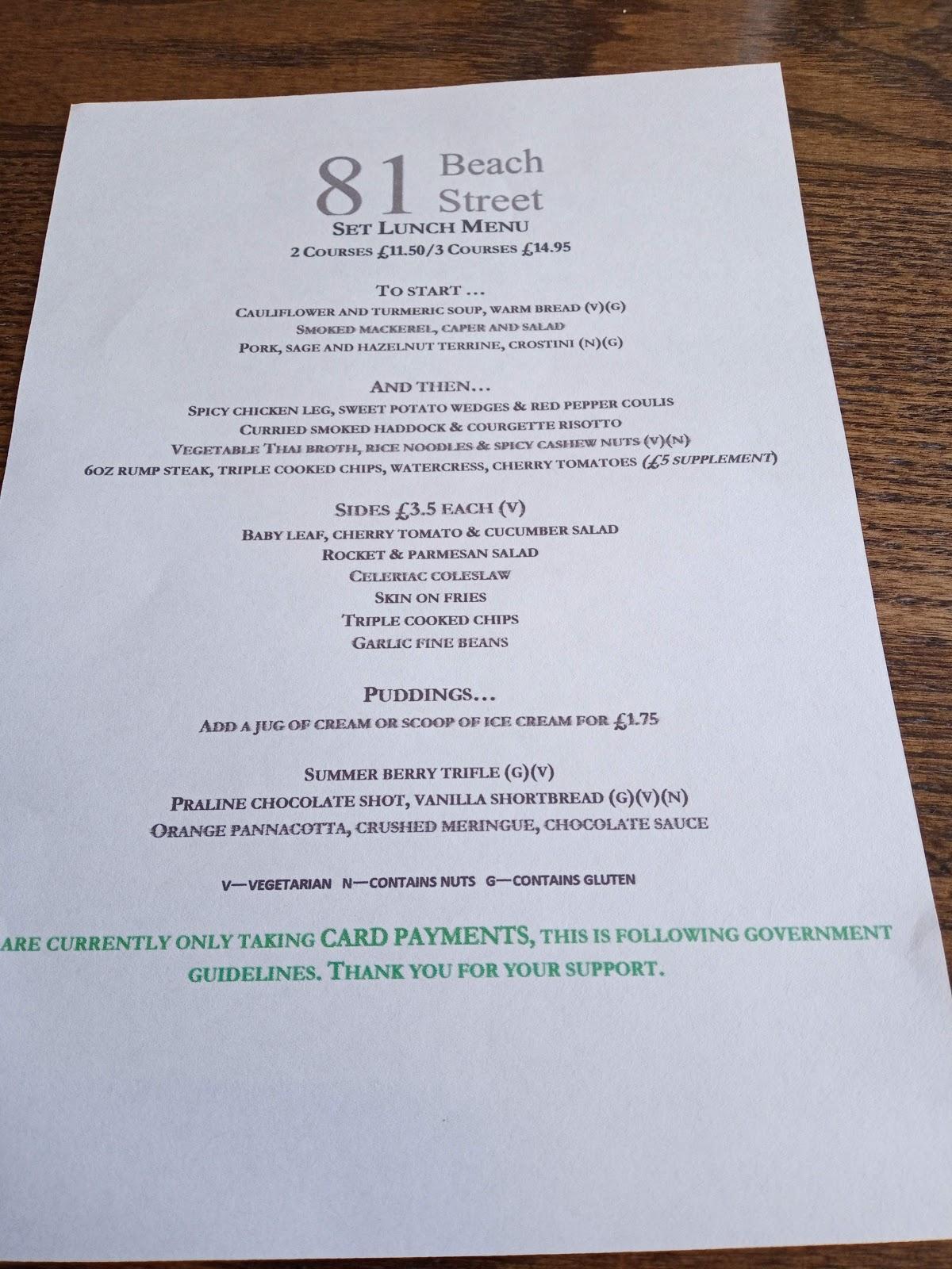 Menu at 81 Beach Street restaurant, Deal