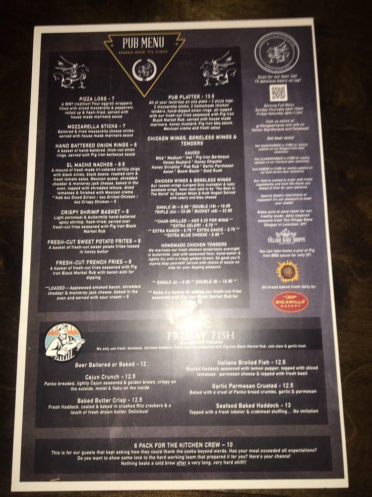 Menu at The Griffon Gastropub, East Aurora