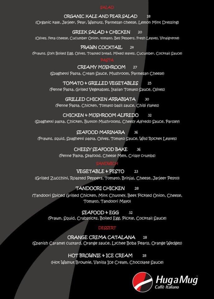 Menu at Hug a Mug Cafe, Ajman