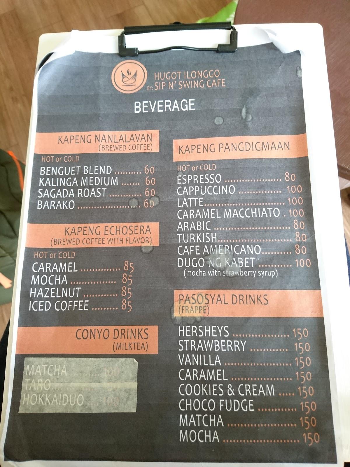 Menu at Hugot Ilonggo Cafe, Iloilo City