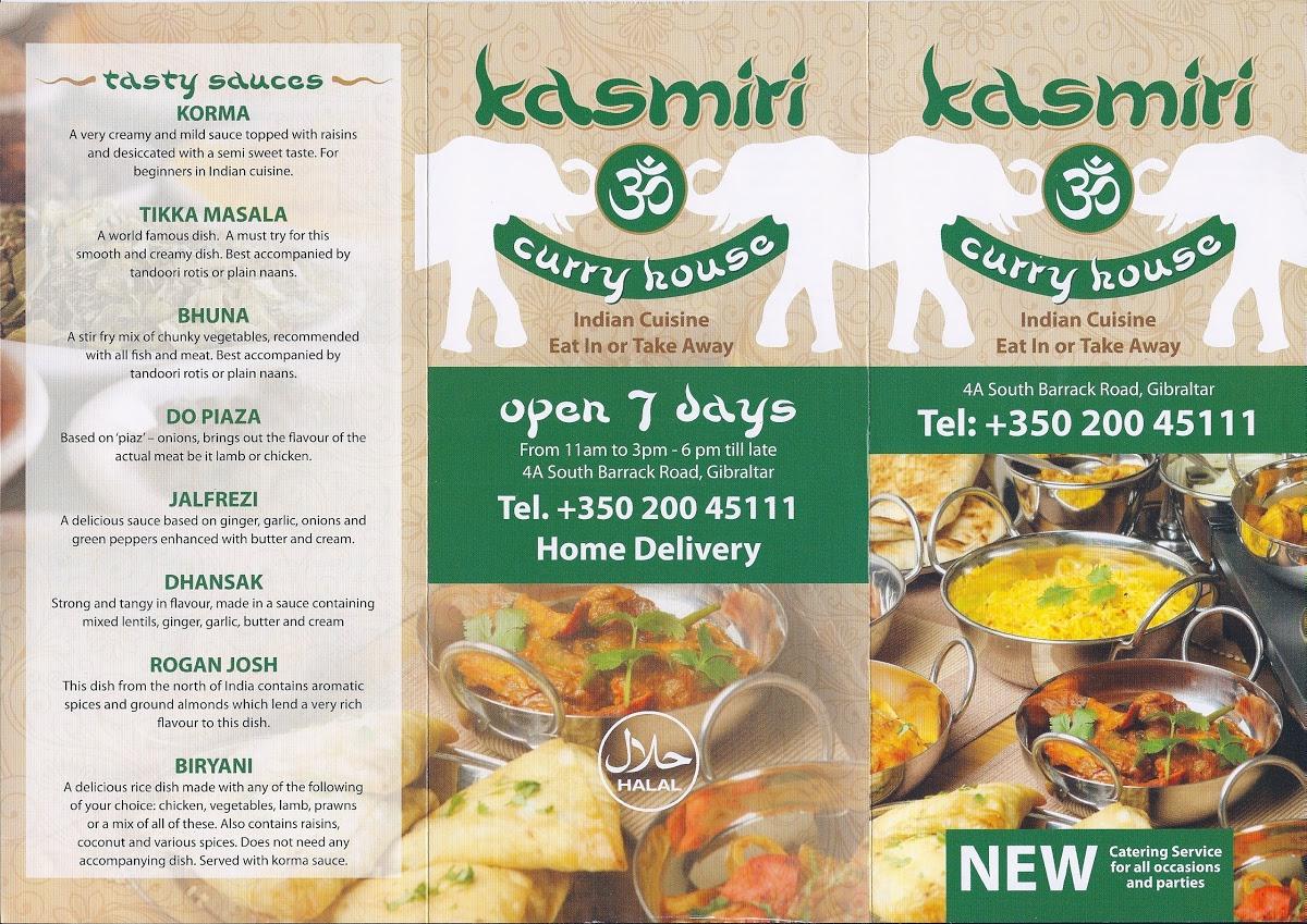Menu at Kashmiri Curry House restaurant, Gibraltar