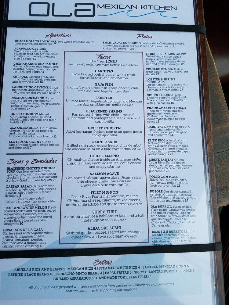 Menu at Ola Mexican Kitchen restaurant, Huntington Beach