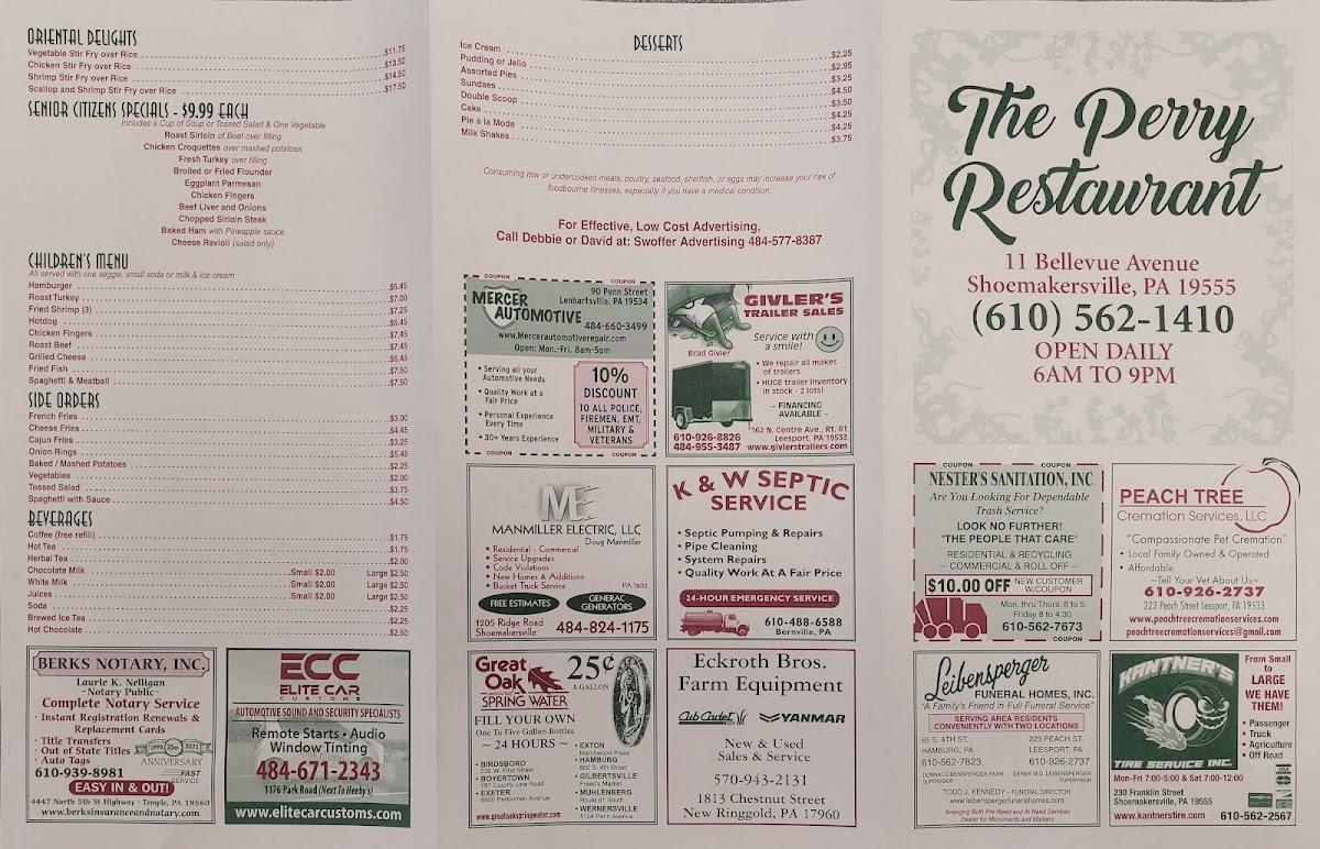Menu at Perry Restaurant, Shoemakersville