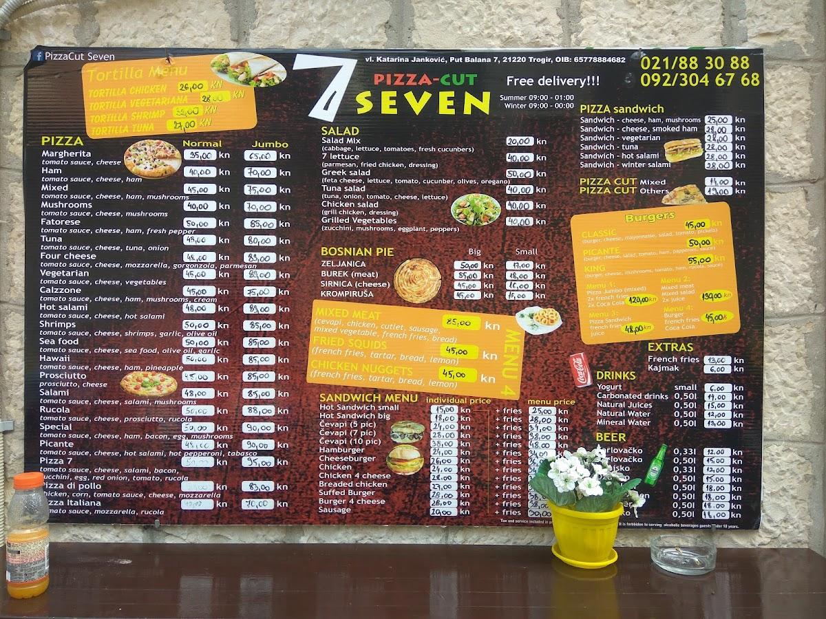 Menu at fast food seven, Trogir