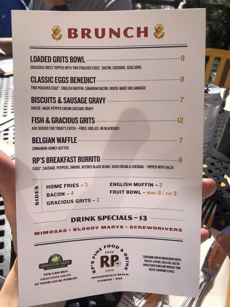Menu at RP's Fine Food & Drink pub & bar, Jacksonville Beach