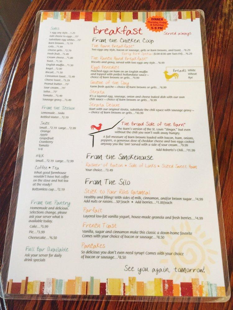 Menu at The Barn, St. Louis, Sappington Rd