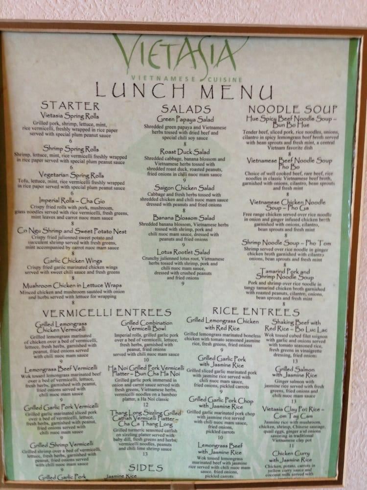 Menu at Vietasia Restaurant, Morgan Hill