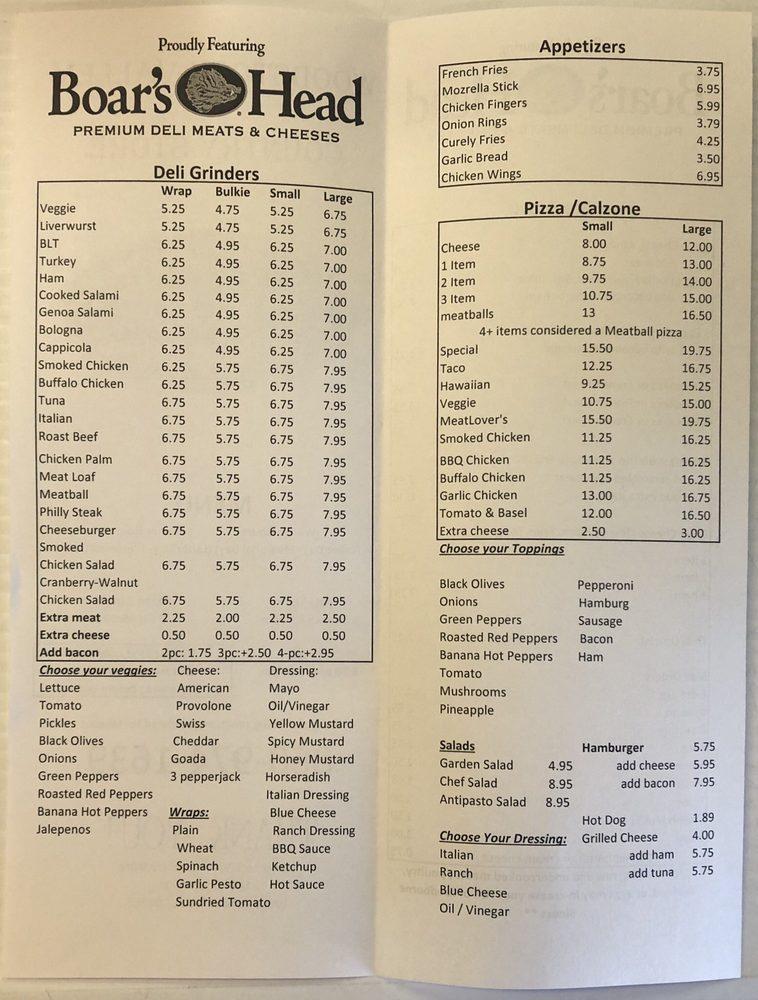 Menu at Woodstock Valley Country Store pizzeria, Woodstock