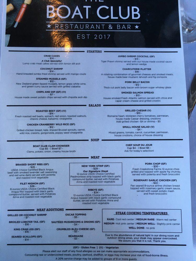 Menu at Boat Club Restaurant, Duluth