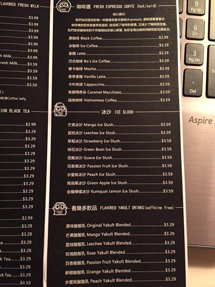 Menu at Boba Ave pub & bar, Arcadia