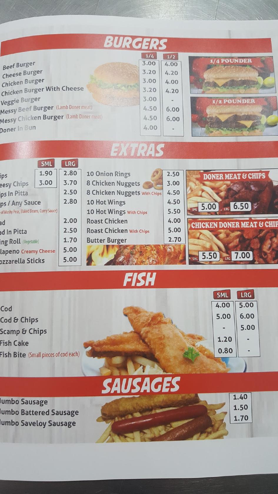 Menu at Britannia (Swindon), Swindon