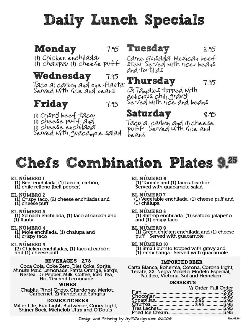 Menu at Casa Maria restaurant, Houston