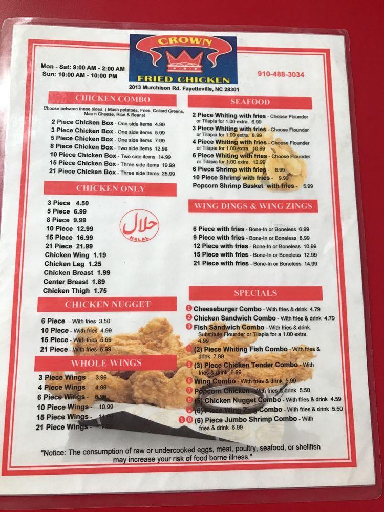 Menu at Crown Fried Chicken Fayetteville restaurant, Fayetteville ...