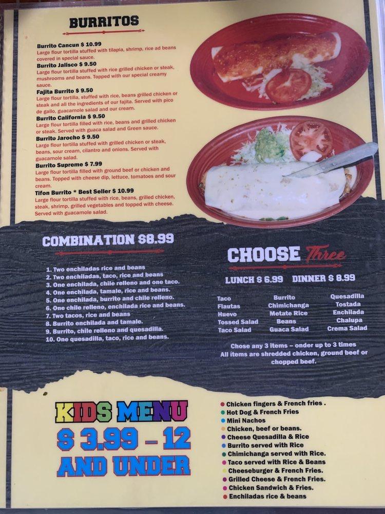 Menu at El Metate restaurant, Tifton