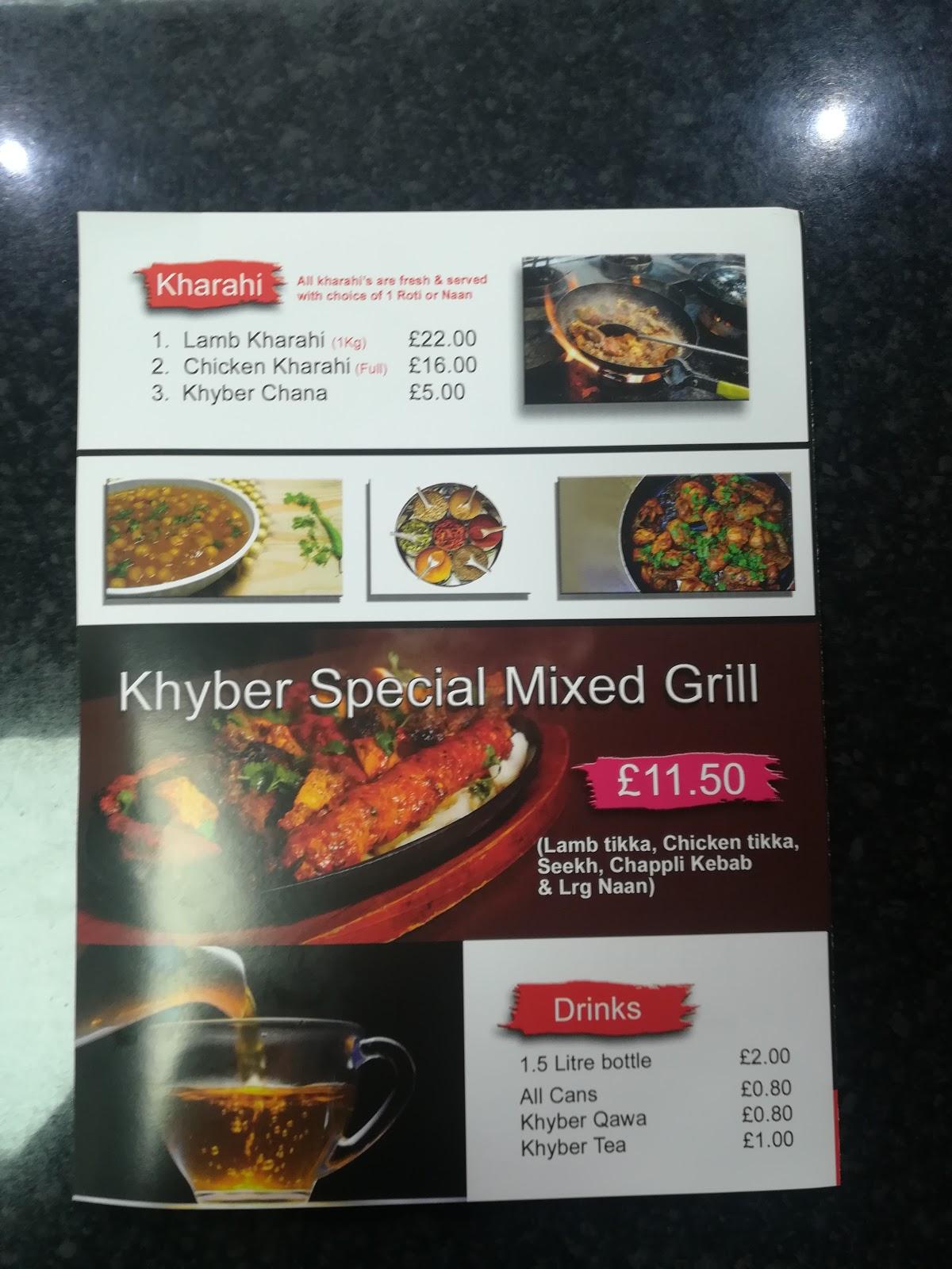 Menu at Khyber Kebabs restaurant, Oldham