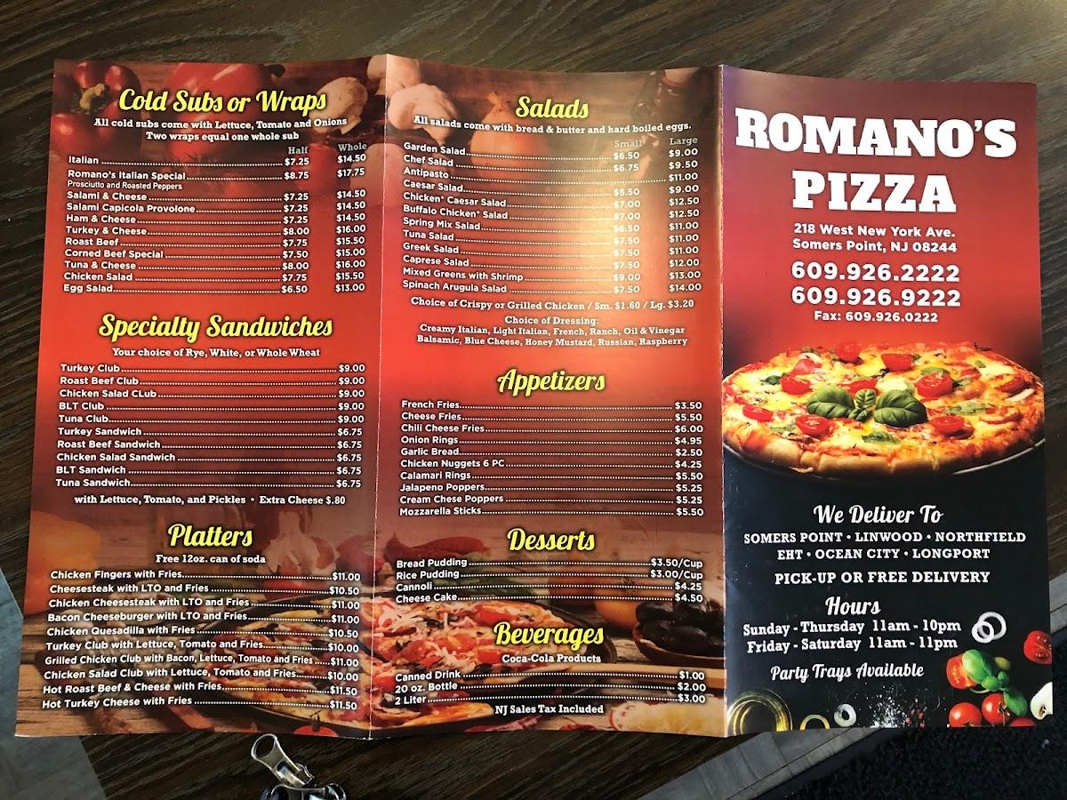 Menu at Romano's Pizza pizzeria, Somers Point