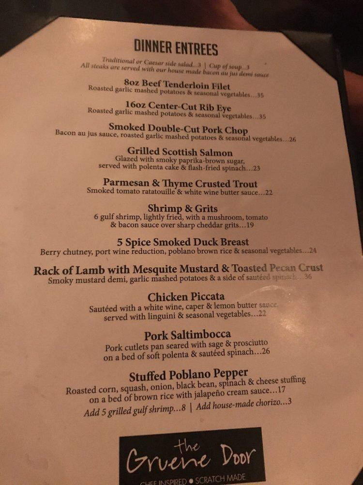 Menu at The Gruene Door restaurant, New Braunfels