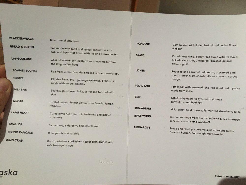 Menu at Aska pub & bar, New York City, 47 S 5th St