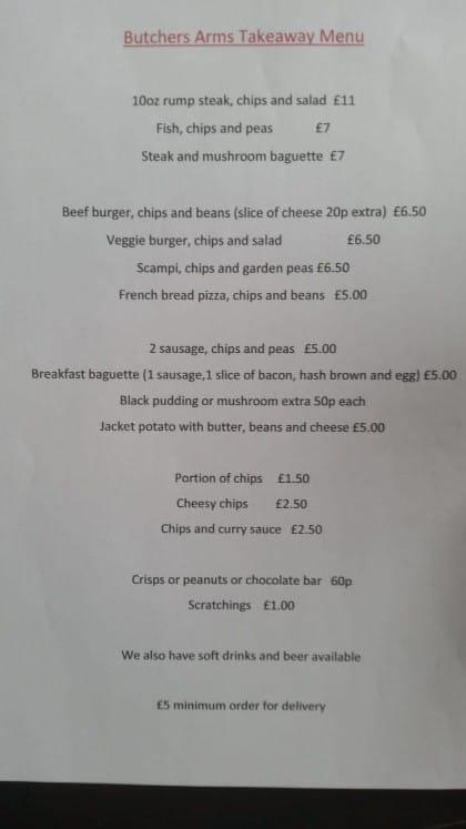 Menu at Butchers Arms pub & bar, Banbury