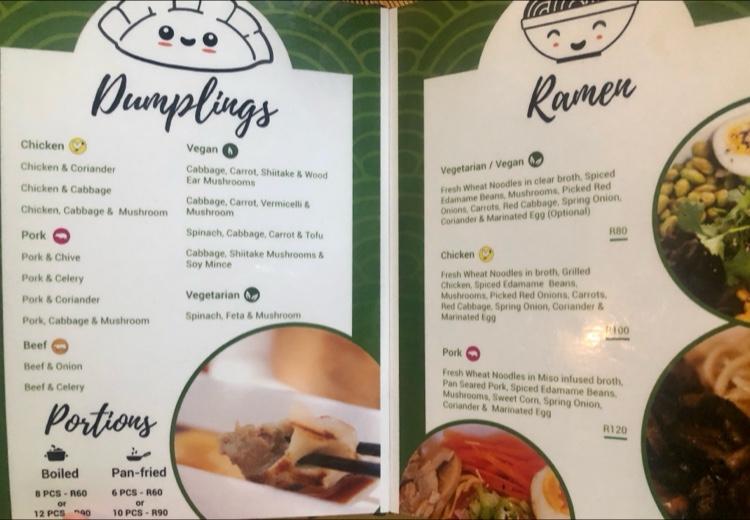 Speisekarte von Dimples Dumpling House - Express restaurant, Kapstadt ...