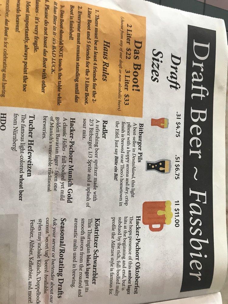 Menu at Hollerbach's German Restaurant, Sanford