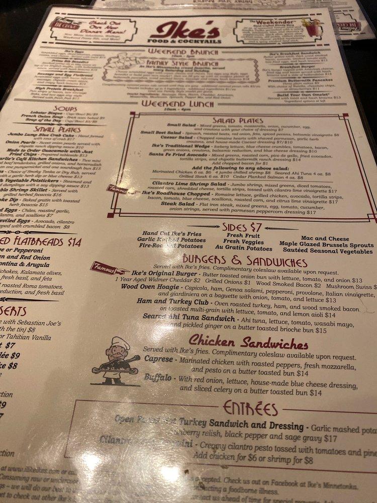 Menu at Ike's Minnetonka steakhouse, Minnetonka