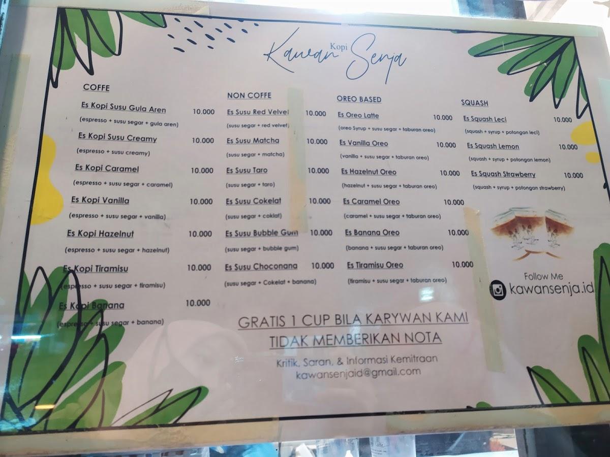 Menu at Kopi Kawan Senja, Indonesia