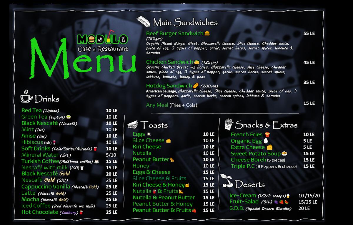 Speisekarte von MODULO CAFÉ & RESTAURANT, Ägypten