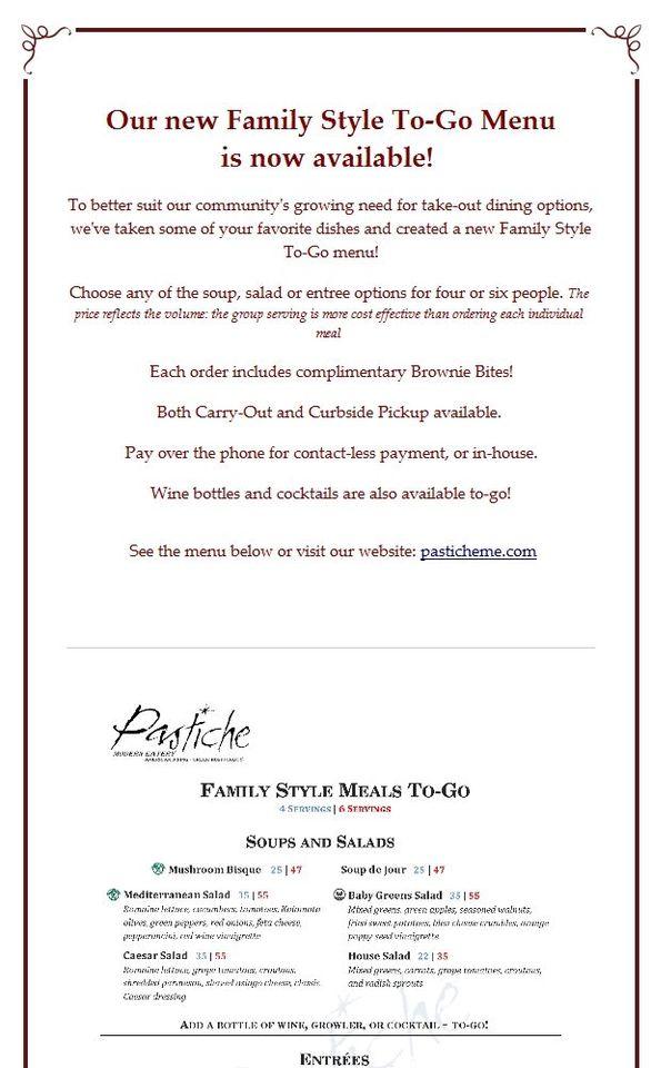 Menu at Pastiche Modern Eatery restaurant, Tucson
