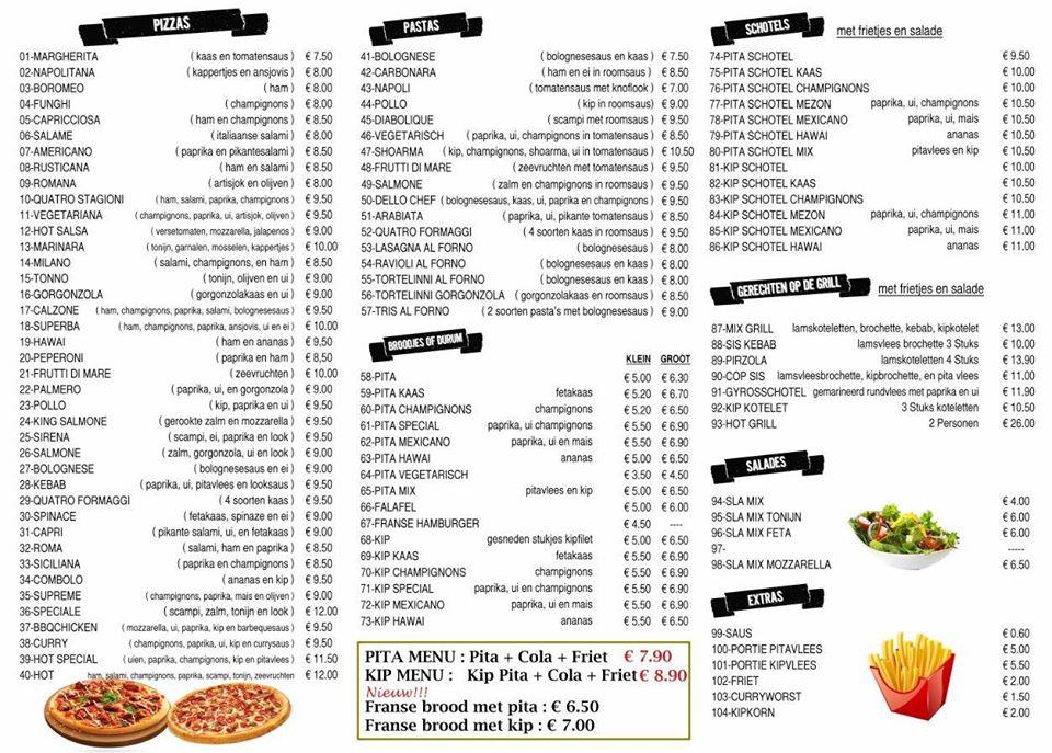 Menu at Pizza Hot, Puurs