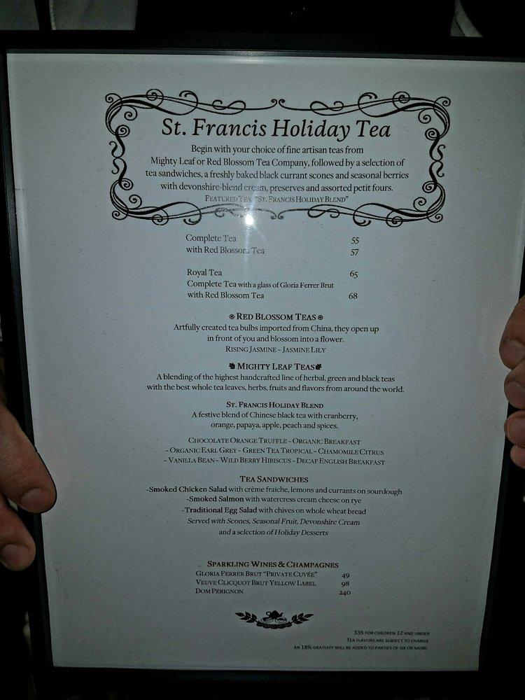Menu at The Oak Room Restaurant, San Francisco