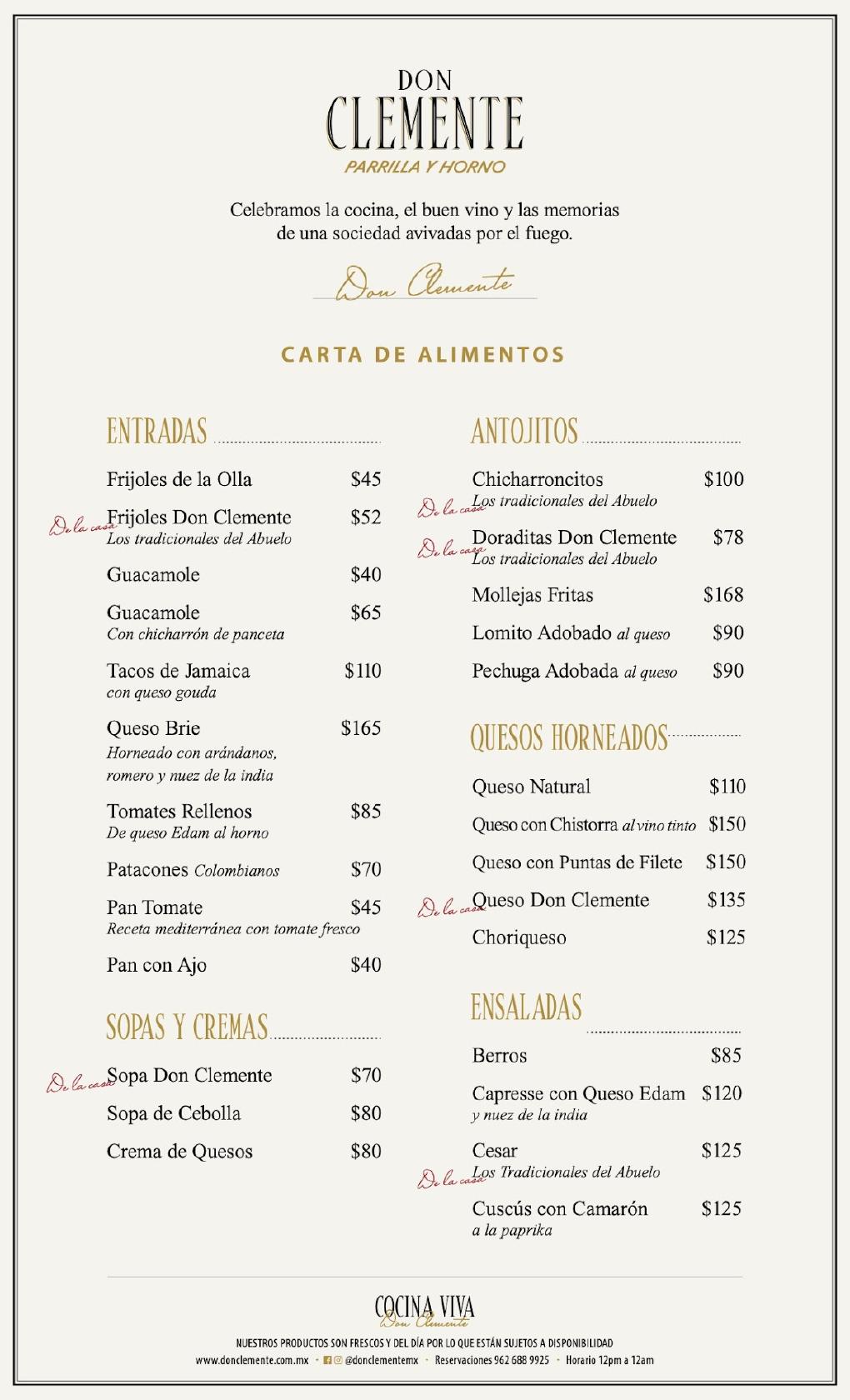 Menu at Don Clemente restaurant, Tapachula