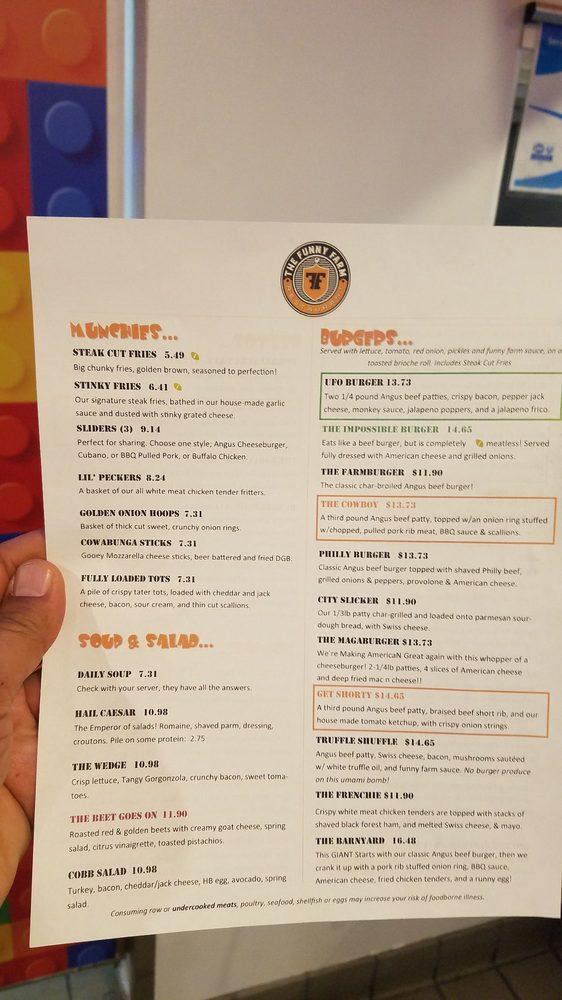 Menu at The Funny Farm Restaurant, San Jose, Stevens Creek Blvd